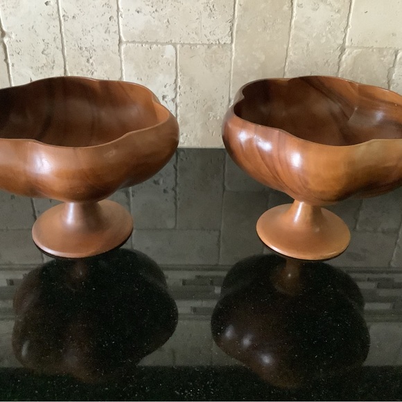 Art | Monkey Pod Wood Pedestal Candynuttrinket Dish Genuine Set Of 2 ...
